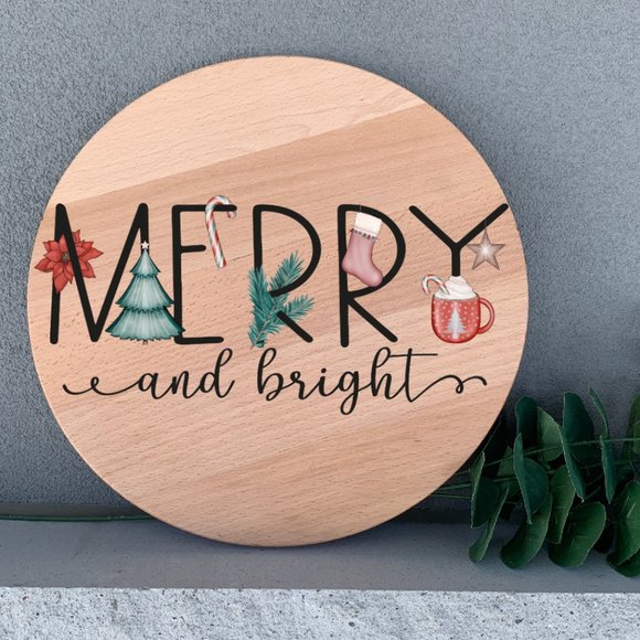 Hand Crafted | Holiday | Boho Merry And Bright 2 Round Sign | Poshmark